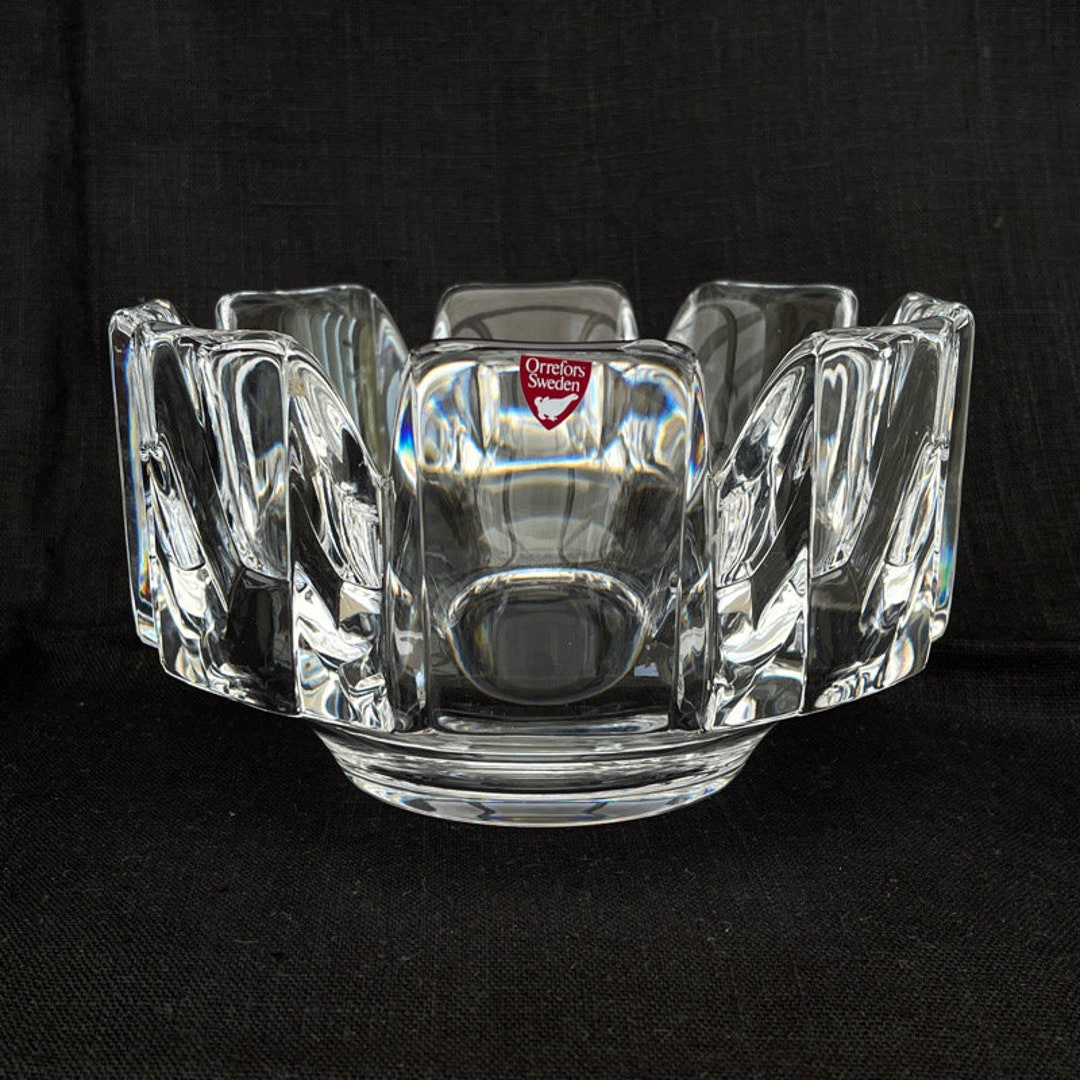 Orrefors Corona Crystal Bowl: Lars Hellsten Swedish Vintage Glass - Etsy