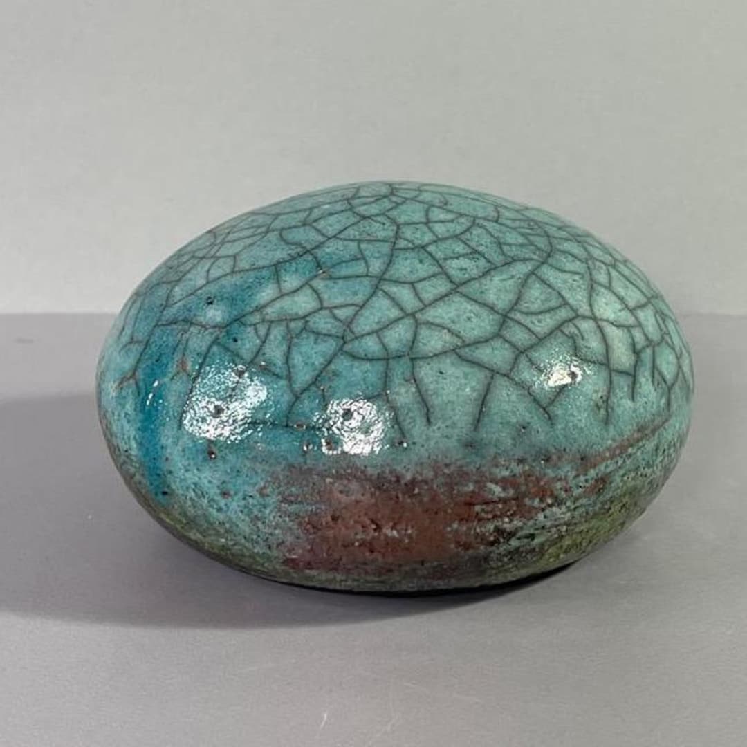 TURQUOISE RAKU SCULPTURE / Stone / Pottery / Signed L / Handmade ...