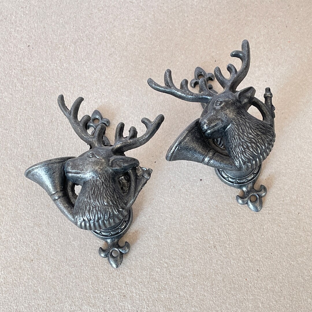 Vintage French Deer Wall Hooks, Metal Hunting Horn Decor (set of 2) - Etsy