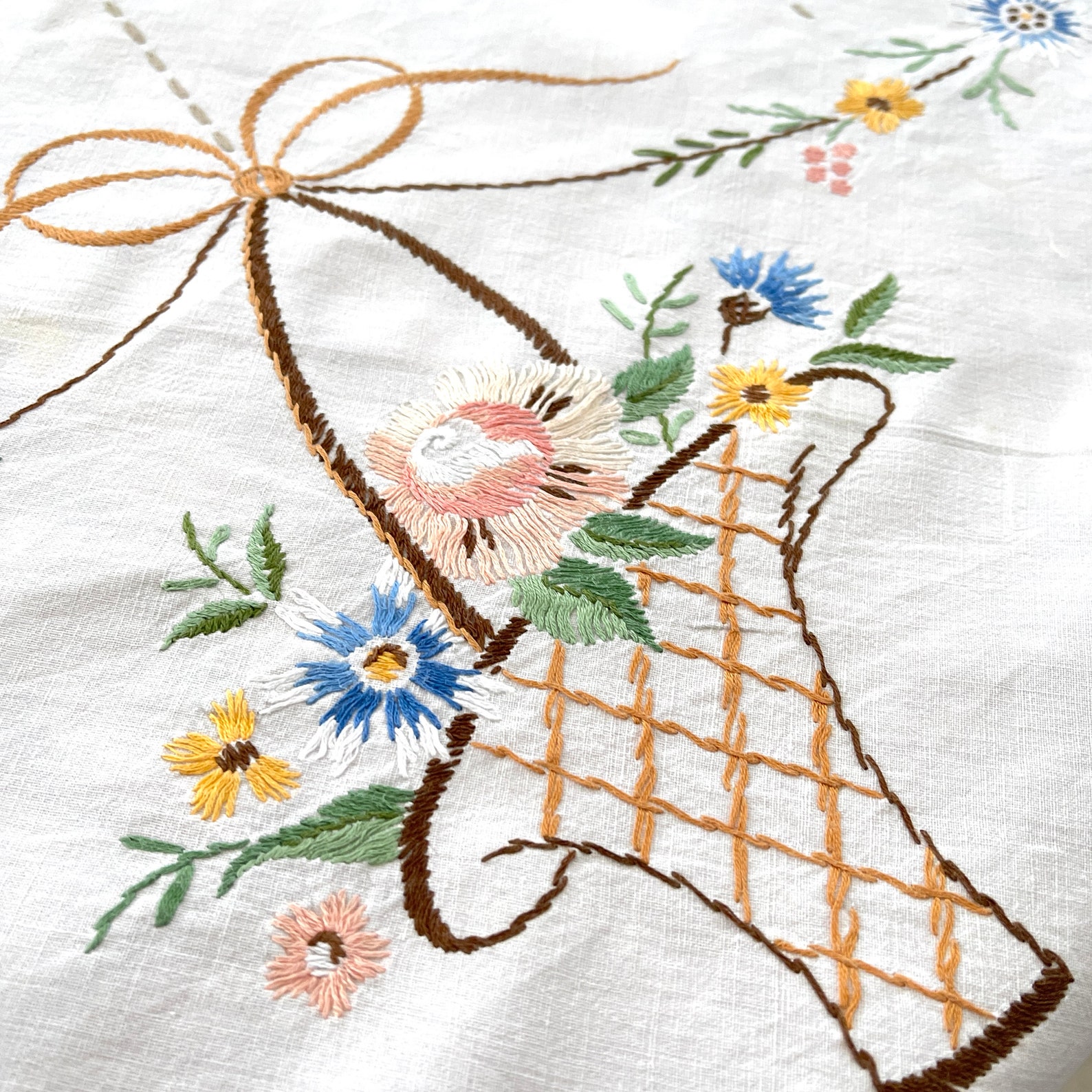 SWEDISH EMBROIDERED TABLECLOTH / Vintage Cloth / Cottage Country ...
