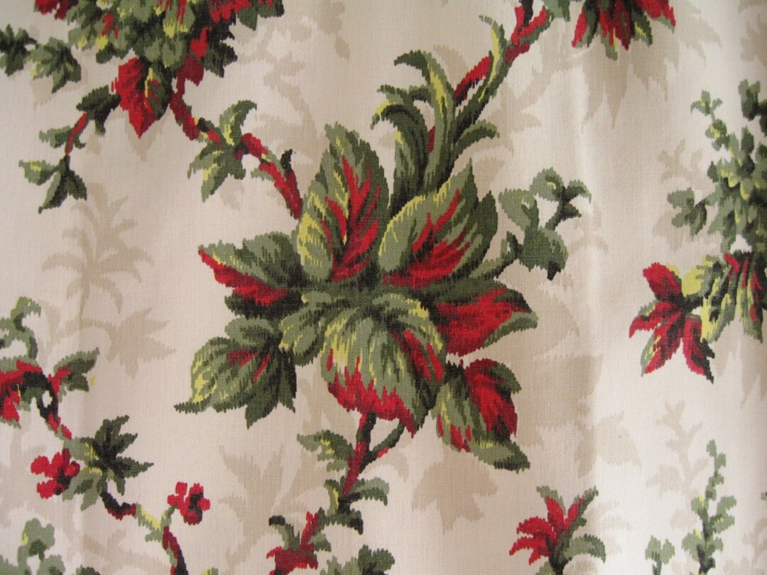 FRENCH 50s DRAPERY / Vintage / Curtain / Mid Century / Fabric / Cotton ...