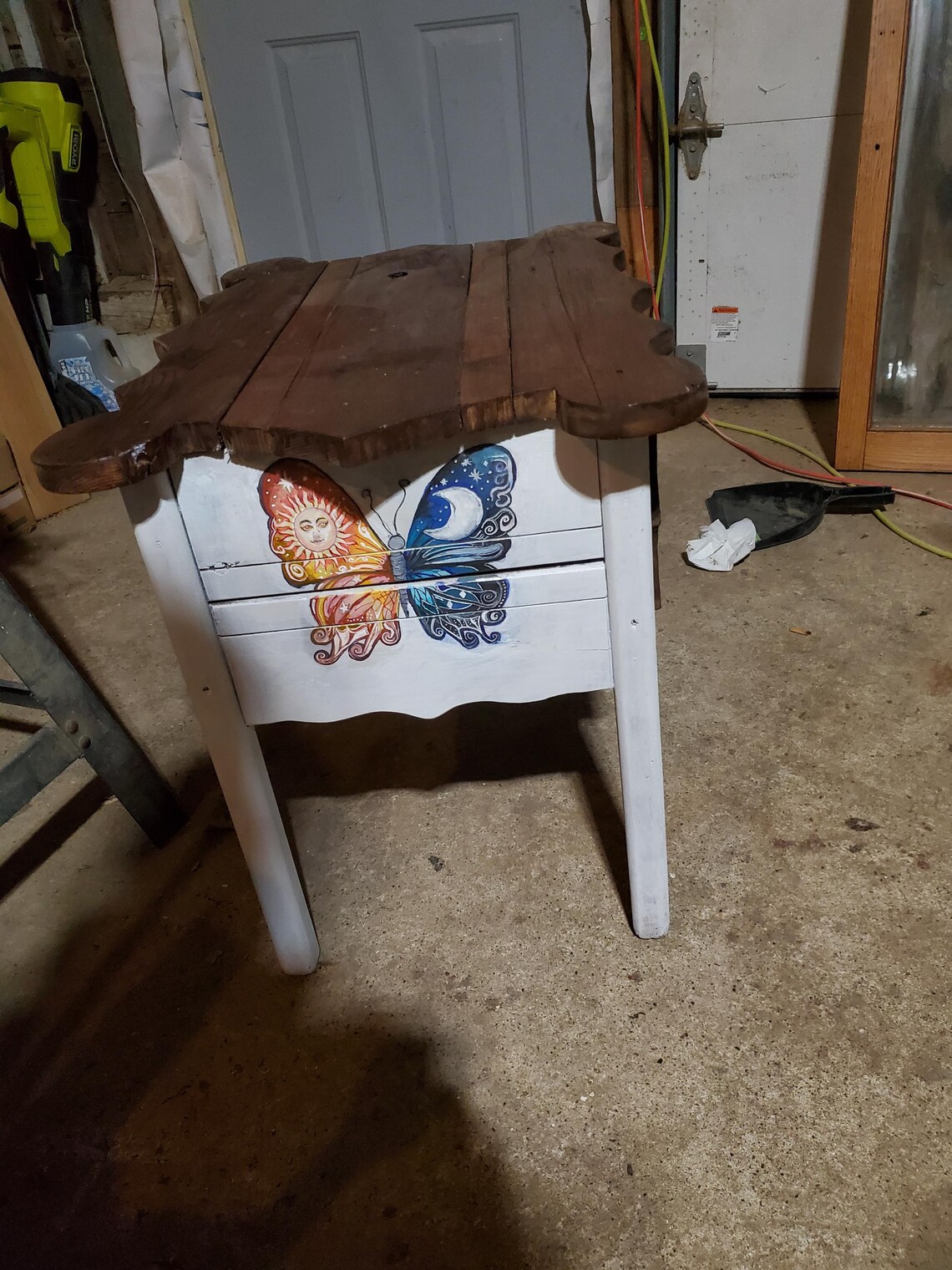Upcycled End Table With Custom Cut Top and Drawer and Hand Drawn Art ...