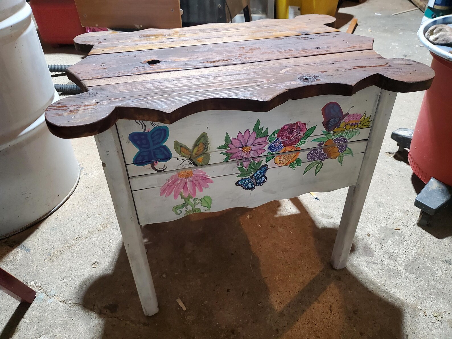 Upcycled End Table With Custom Cut Top and Drawer and Hand Drawn Art ...