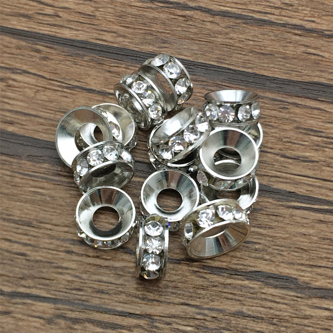 30pcs White Rhinestone Spacer Beads Large Hole Silver Spacer - Etsy