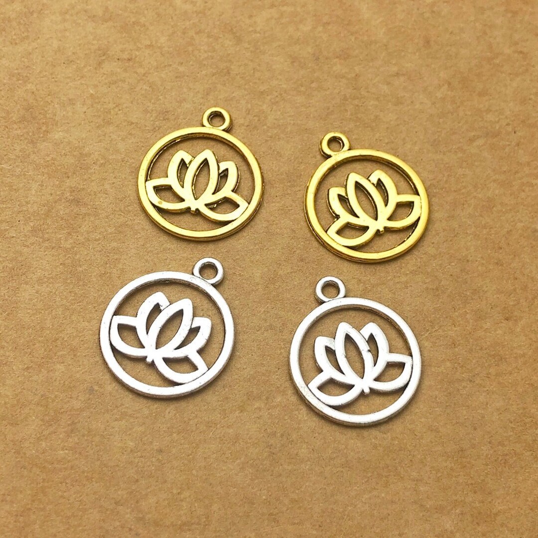30pcs Lotus Charms, Lotus Flower Charms, Yoga Charms Antique Silver or ...