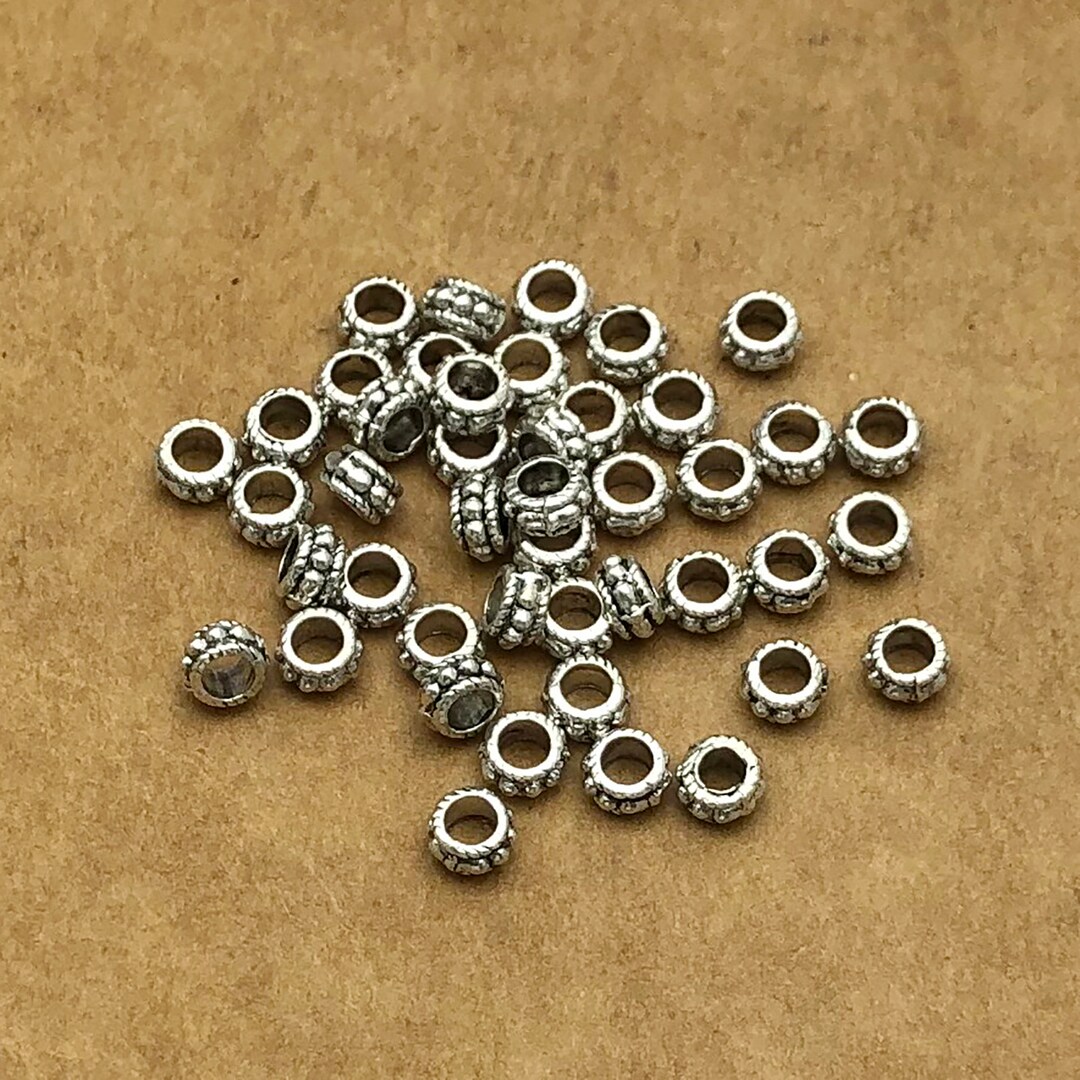 50pcs Antique Silver Large Hole Beads Metal Beads Tiny Beads - Etsy España