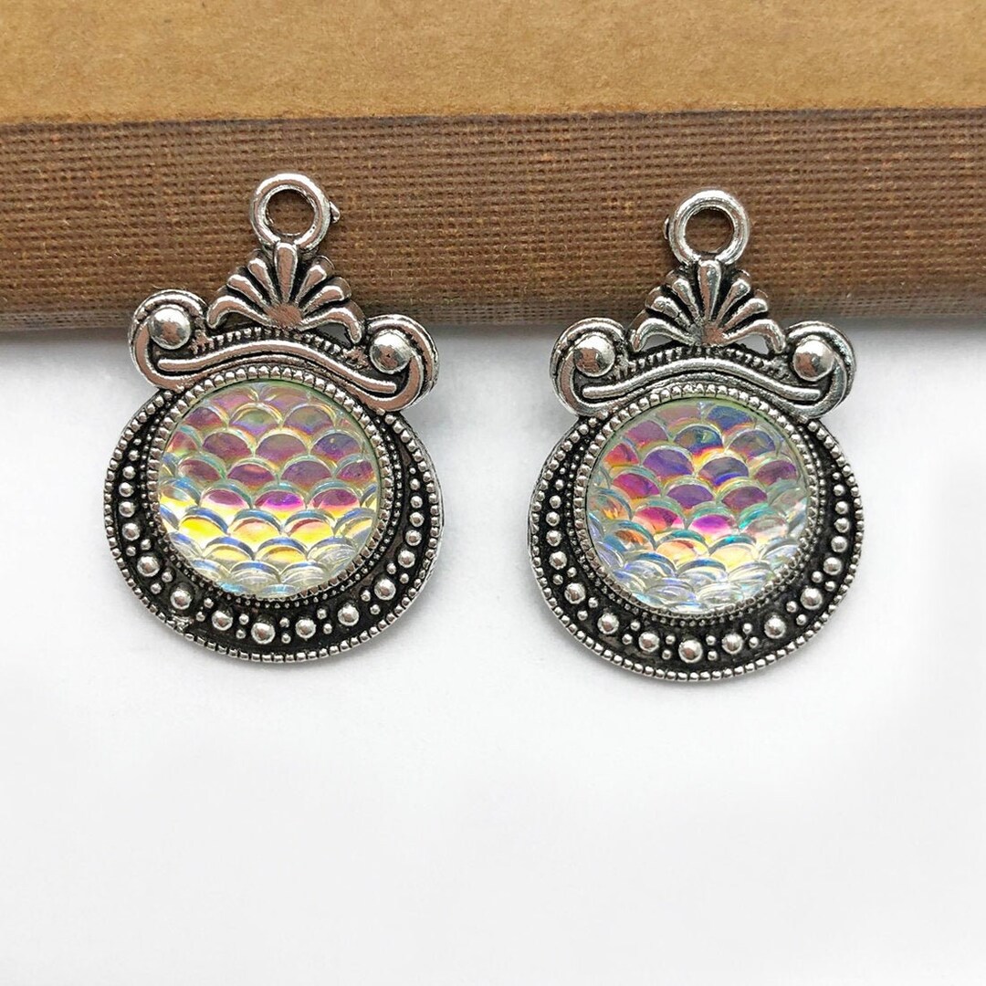 20pcs White Mermaid Scale Charms, Fish Scale Charms,antique Silver Tone ...
