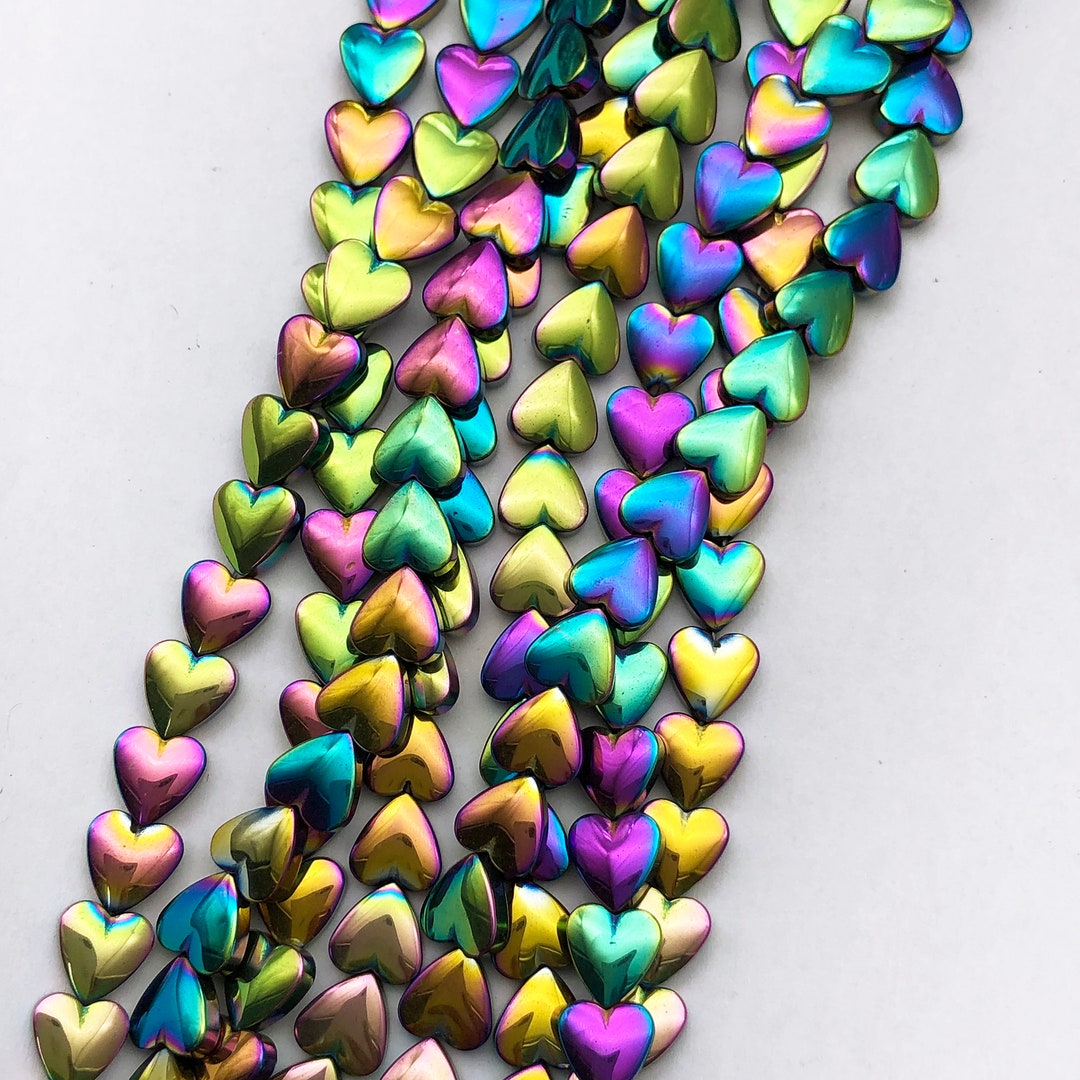 Rainbow Hematite Heart Shape Beads, 8mm Hematite Gemstone Beads ...