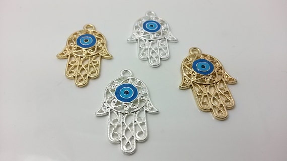 Items similar to 5 Pcs - Hamsa hand Charms,Hamsa Eye Pendants , Evil ...