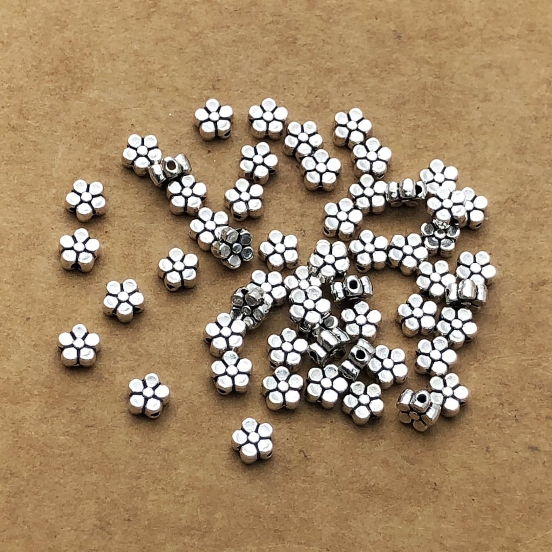 50pcs Antique Silver Flower Beads ,6mm Daisy Flower , Metal Spacer ...