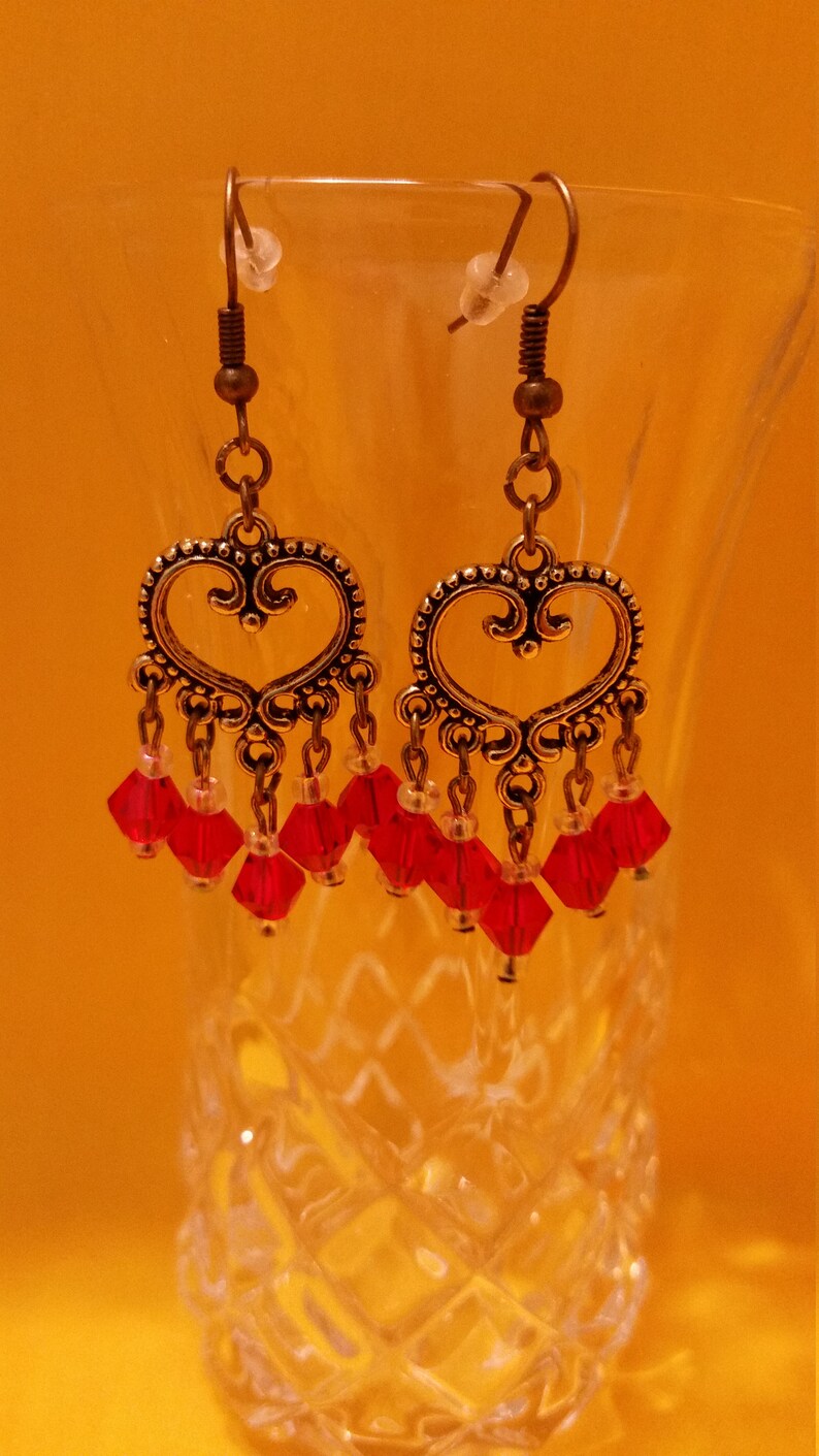 Red Dangle Earrings, Red Drop Earrings. Red Chandelier Earrings, Red ...