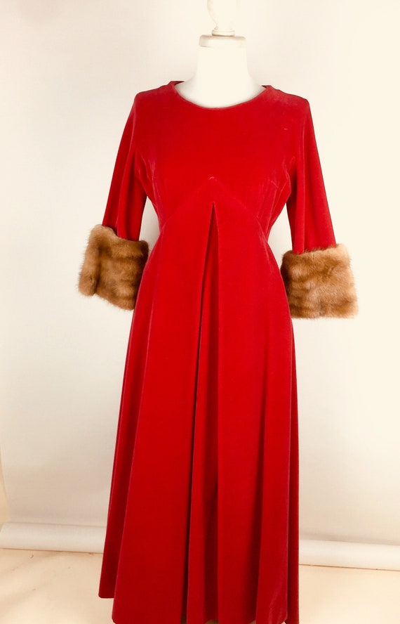 Gorgeous 1960's Long Red Velvet Formal Hostess Dress … - Gem