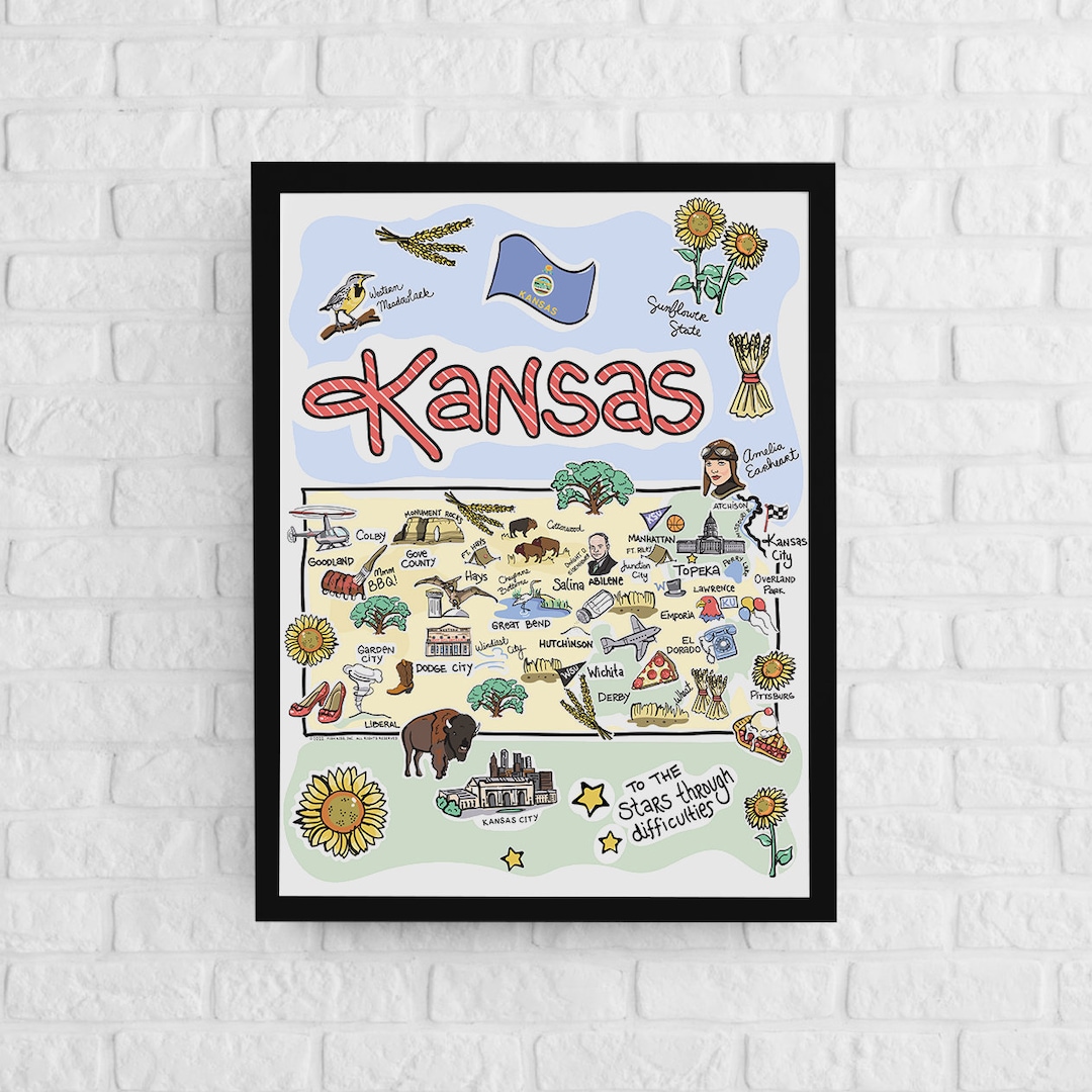 Kansas Art, Kansas Map, Kansas Poster, Unframed, State Map Poster - Etsy