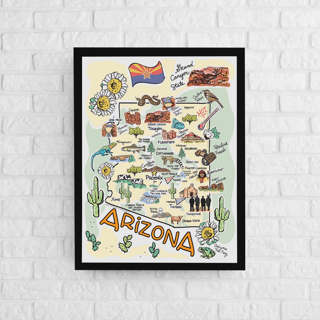 Arizona Art, Arizona Map, Arizona Poster, Unframed, State Map Poster - Etsy