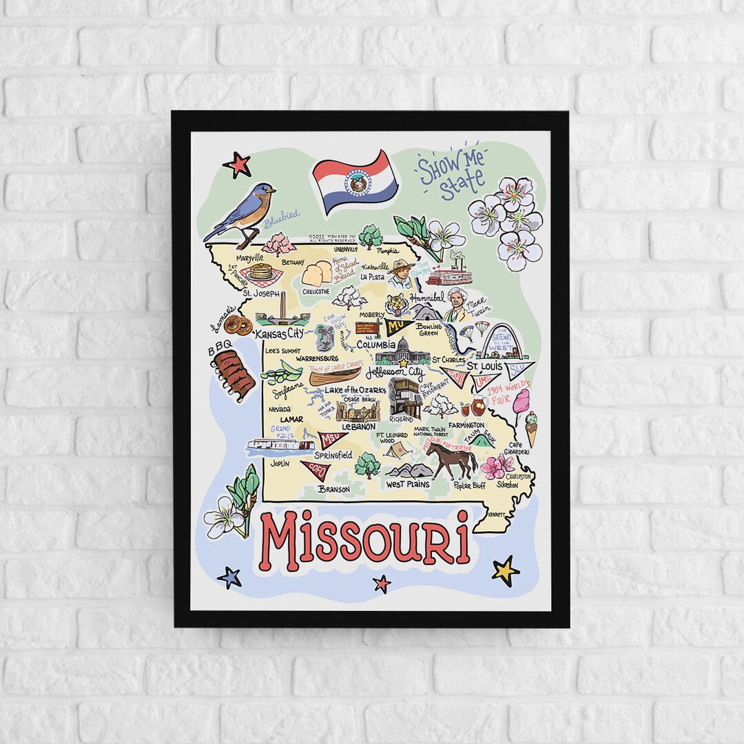 Missouri Art, Missouri Map, Missouri Poster, Unframed, State Map Poster ...
