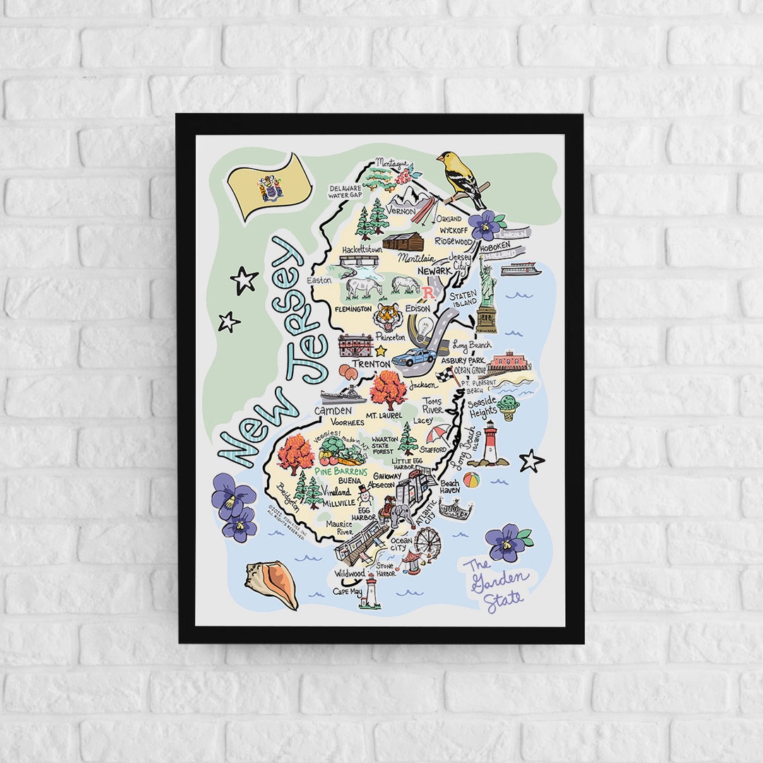 New Jersey Map Art Print: Illustrated State Poster - Etsy