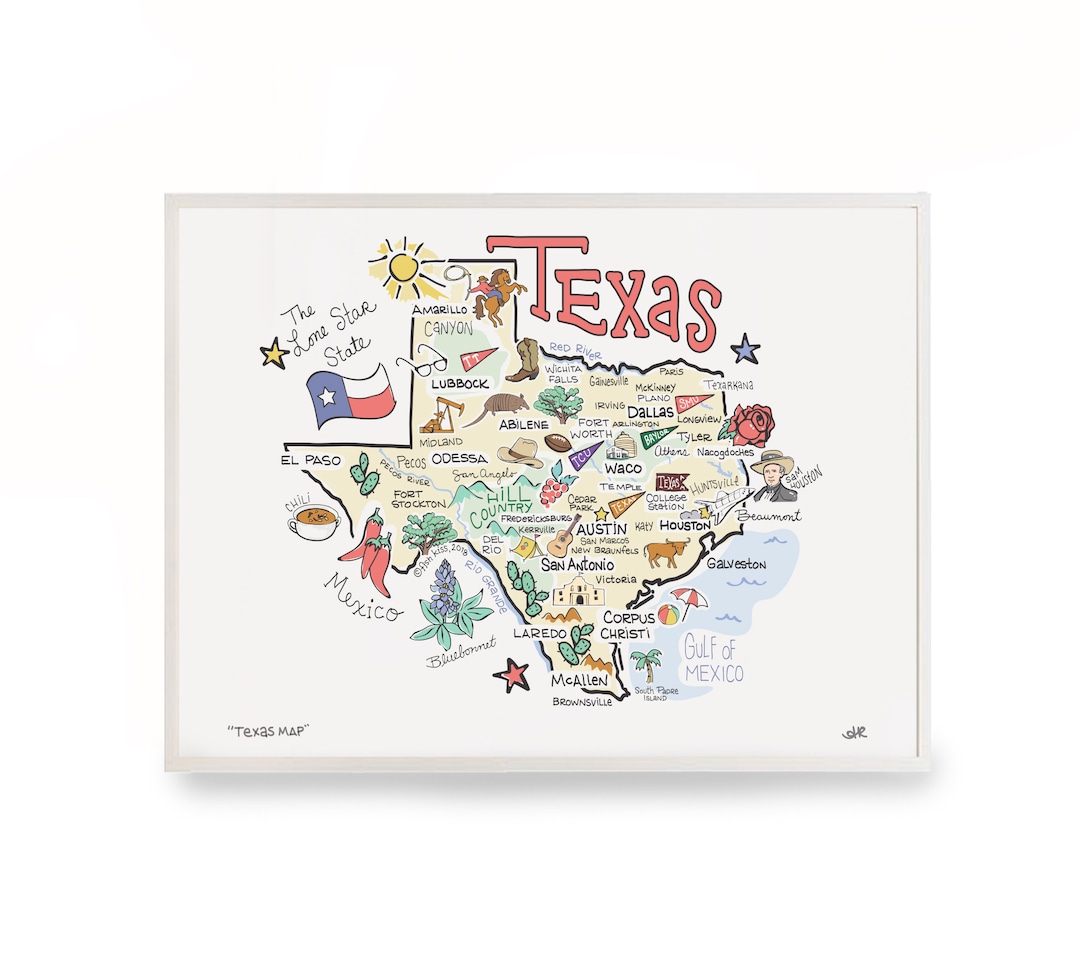 Texas Map Art, Texas Map, Texas Print, Unframed, Printed on Watercolor ...