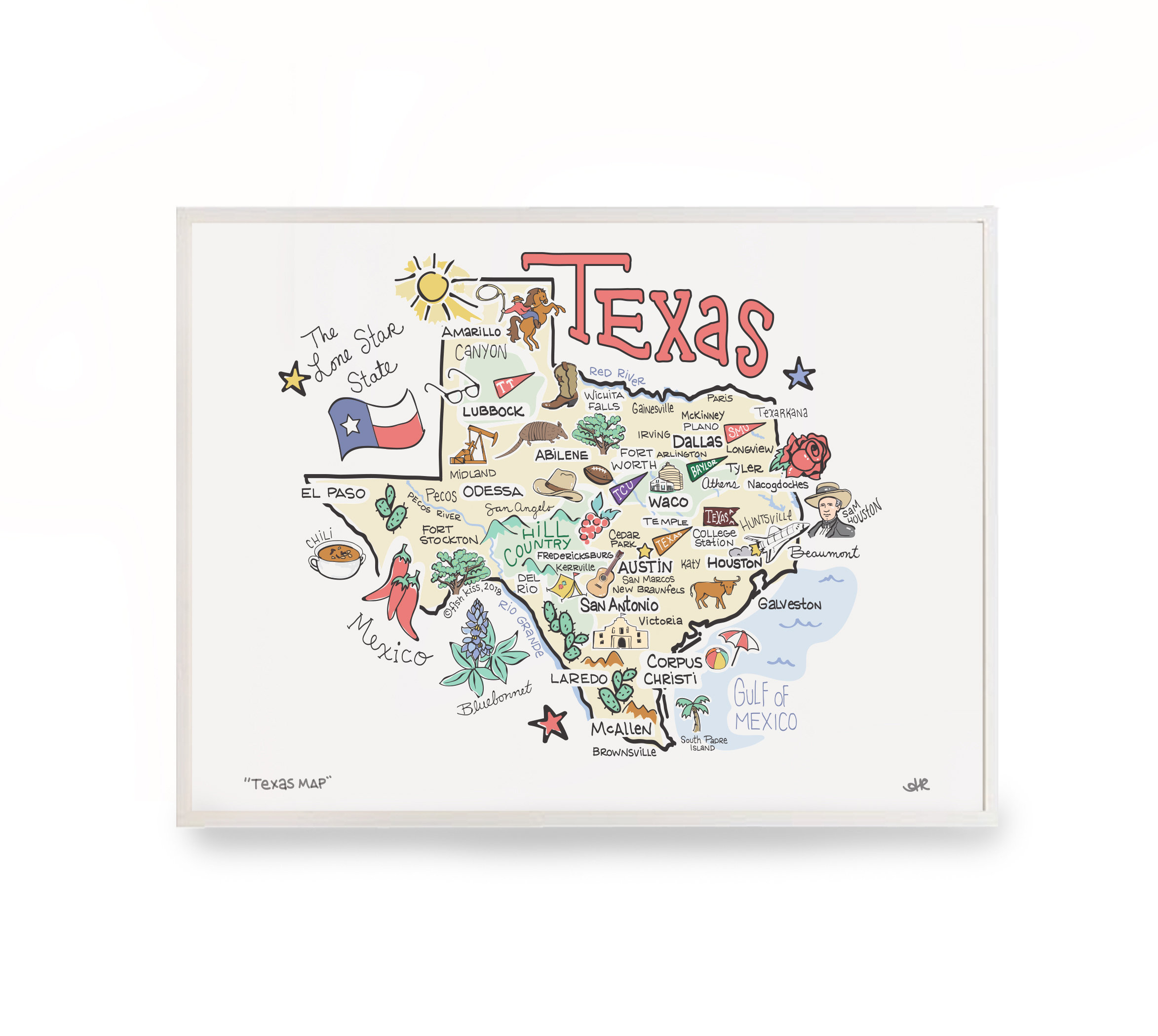 Texas Map Art Texas Map Texas Print Unframed Printed on - Etsy