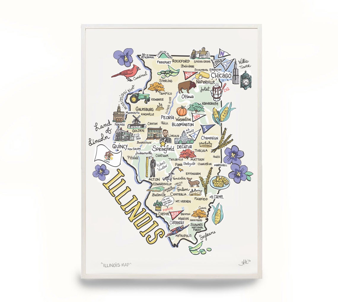 Illinois Art Illinois Map Illinois Print Unframed Printed - Etsy