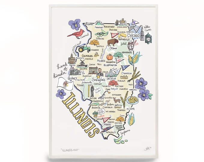 Illinois State Wall Map Large Print Poster 24wx32h - Etsy