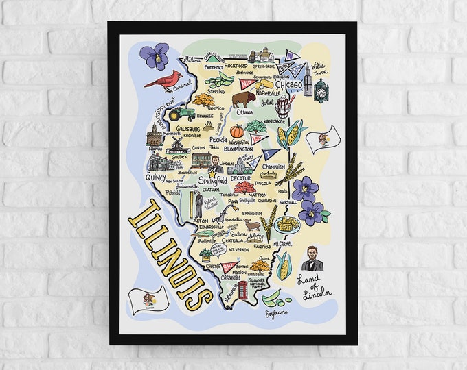 Illinois State Wall Map Large Print Poster - 24"wx32"h - Etsy