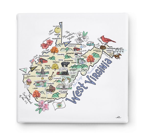 West Virginia Art on Square Canvas West Virginia Map Canvas | Etsy