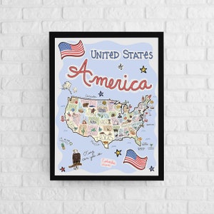 America Art, USA Art, USA Map, America Map, USA Poster, America, Poster ...