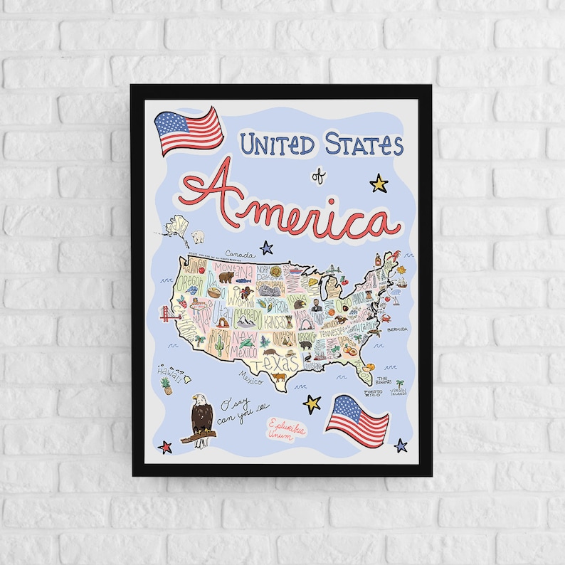 America Art USA Art USA Map America Map USA Poster - Etsy