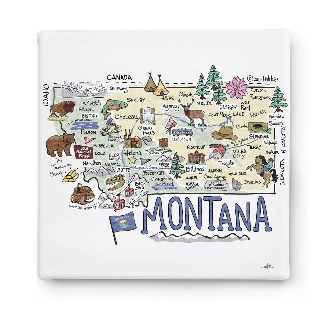 Montana Map Art: Square Canvas Print, State Wall Decor - Etsy