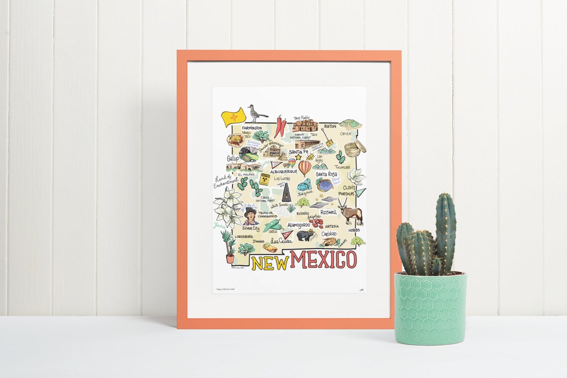 New Mexico Map, New Mexico Print, Unframed, Printed on Watercolor Paper ...