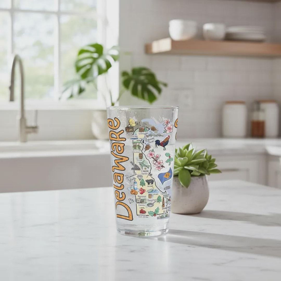 Delaware Glass: Embossed State Map Drinking Glass - Etsy