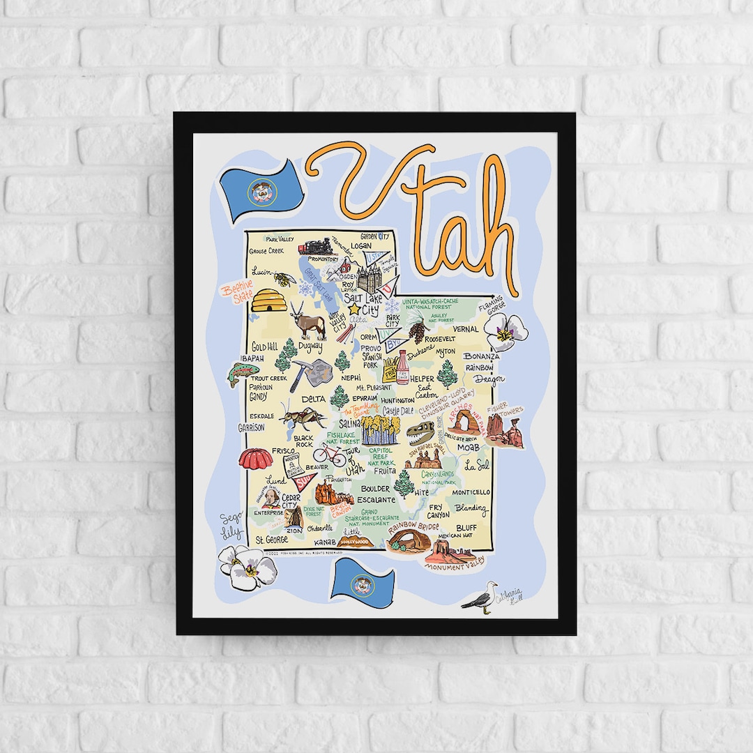 Utah Art, Utah Map, Utah Poster, Unframed, State Map Poster - Etsy
