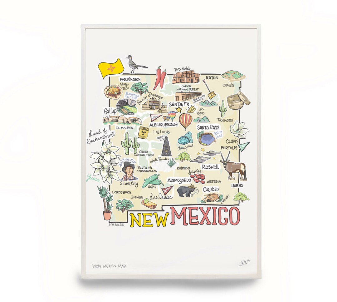New Mexico Map, New Mexico Print, Unframed, Printed on Watercolor Paper ...