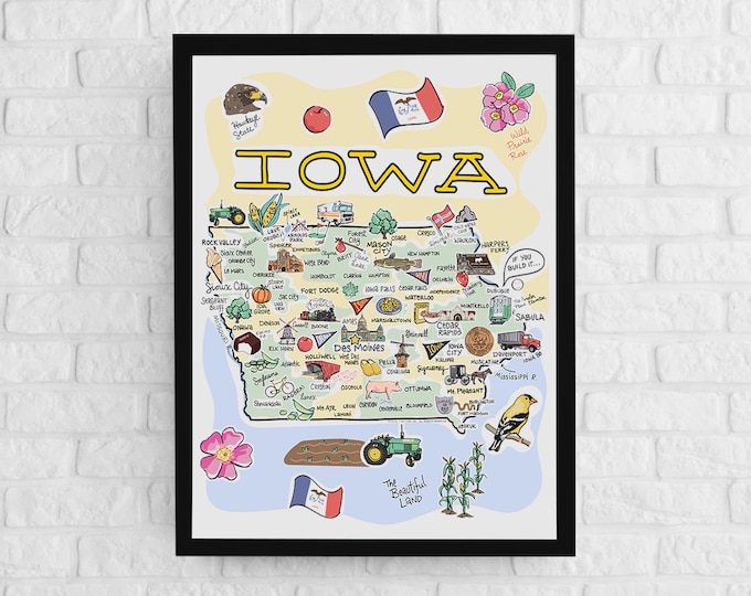 Iowa Original Vintage Pictorial Map (small/index Card Size) - Etsy