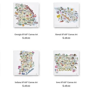 Indiana Art on Canvas, 10"x10" Indiana Map Canvas Art, Indiana Print ...