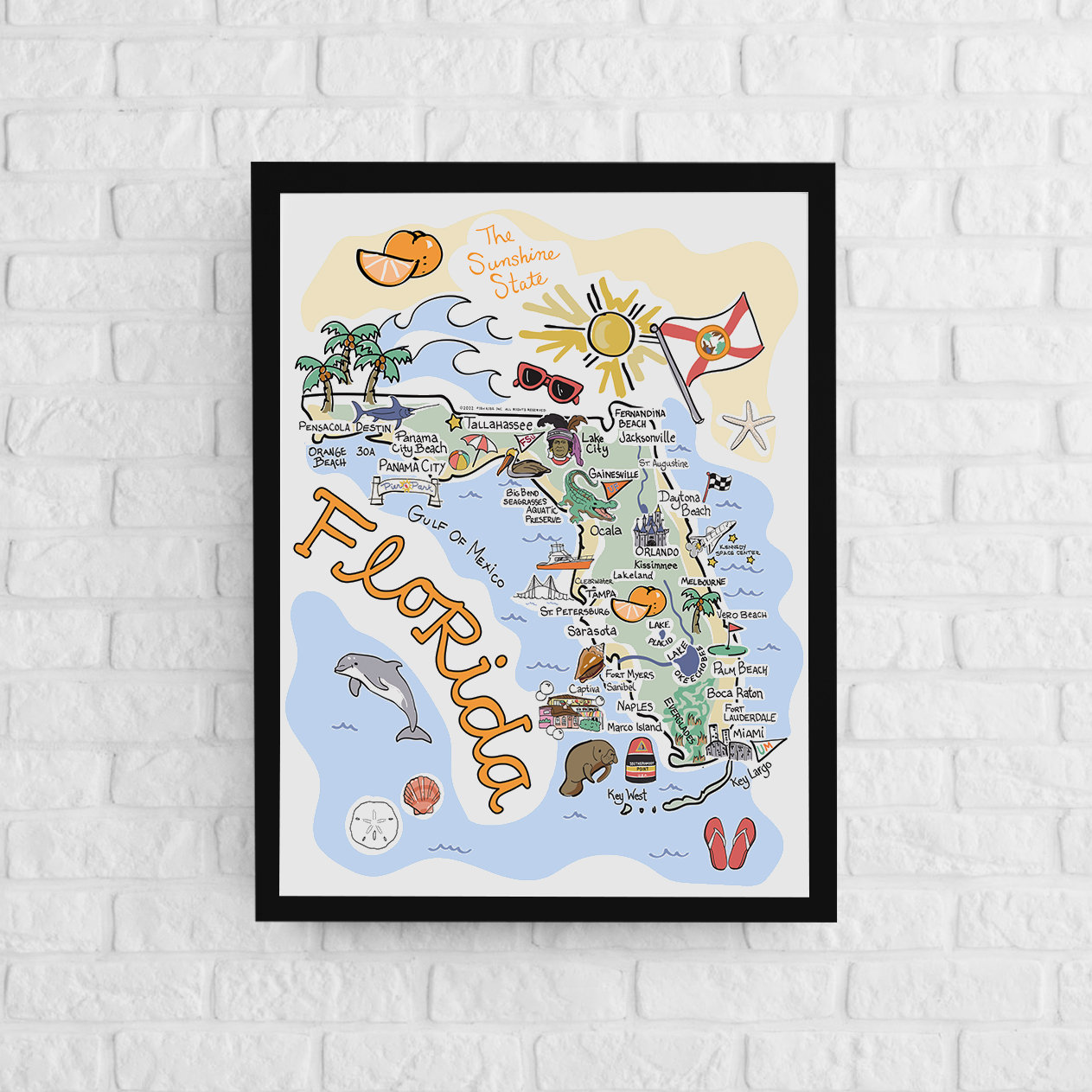 Florida Map Art Print: Illustrated State Poster by Anne Klein - Etsy
