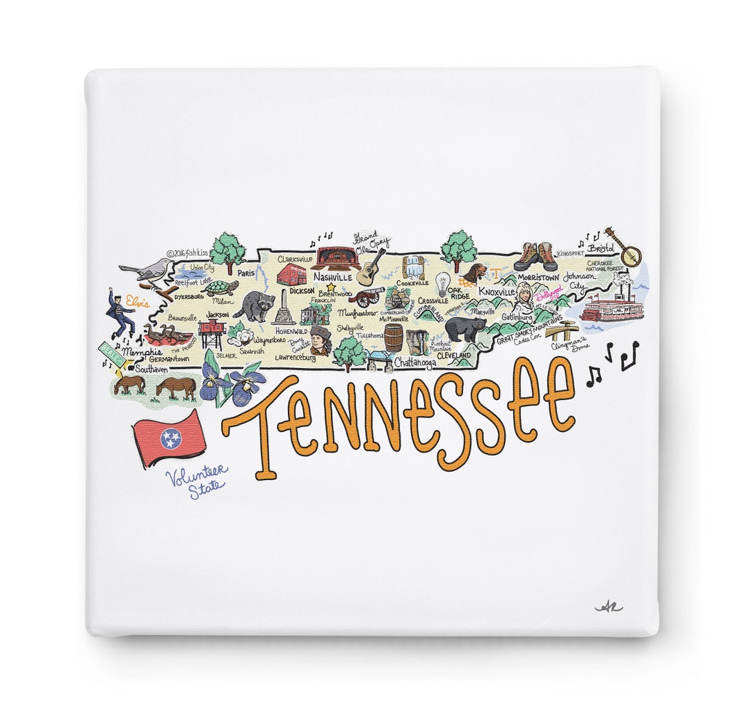 Tennessee Art on Square Canvas, Tennessee Map Canvas Art, Tennessee ...