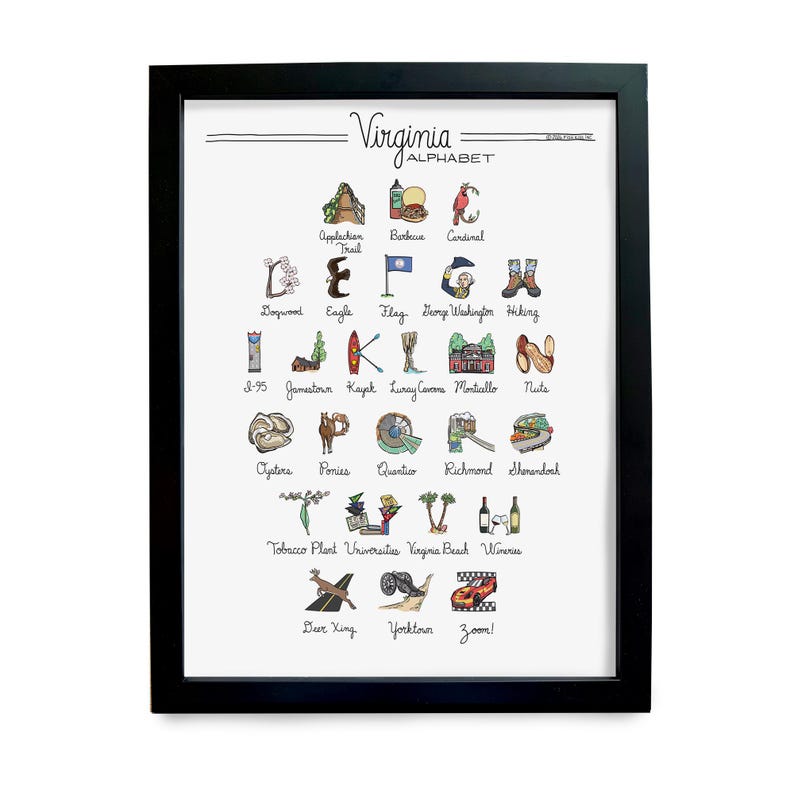 Framed Virginia Alphabet Print - Etsy
