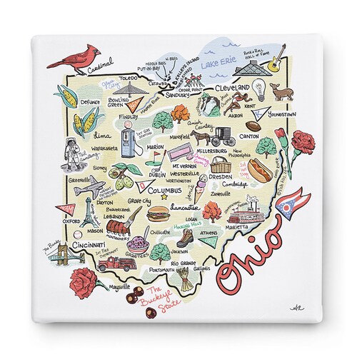 Ohio Art on Square Canvas Ohio Map Canvas Art Ohio Print for - Etsy