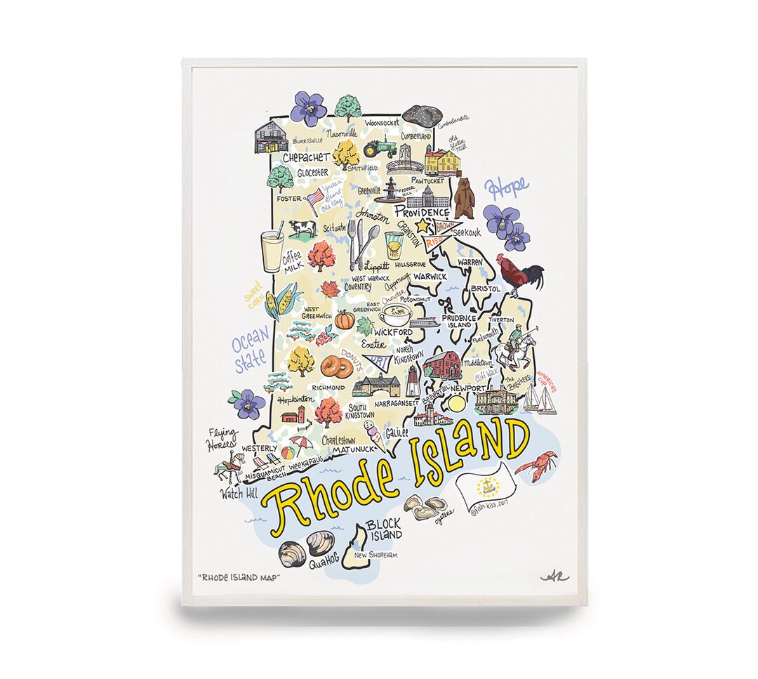 Rhode Island Art, Rhode Island Map, Rhode Island Print, Unframed, Print ...