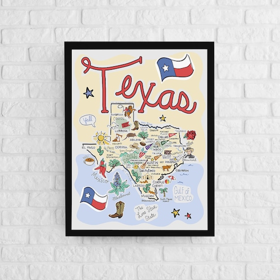 Texas Art Texas Map Texas Poster Unframed Print Signed by | Etsy