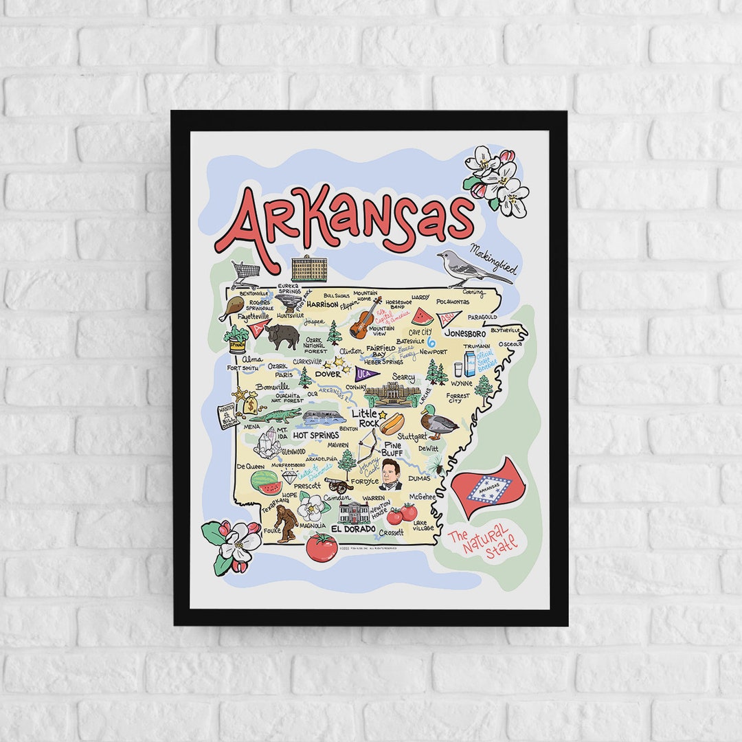 Arkansas Map Art Print: Illustrated State Poster - Etsy