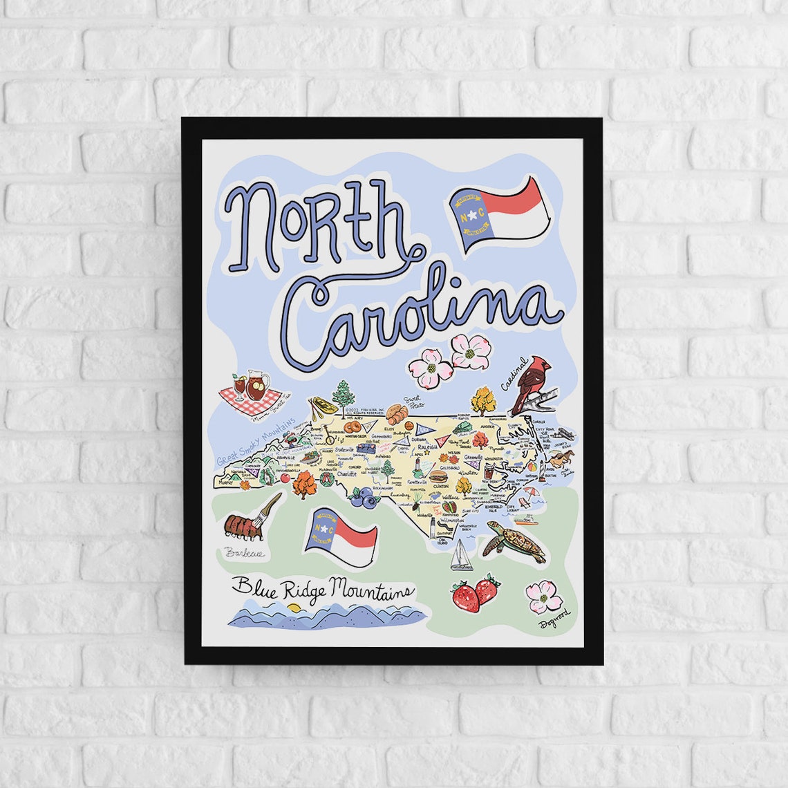 North Carolina Art North Carolina Map North Carolina Poster | Etsy