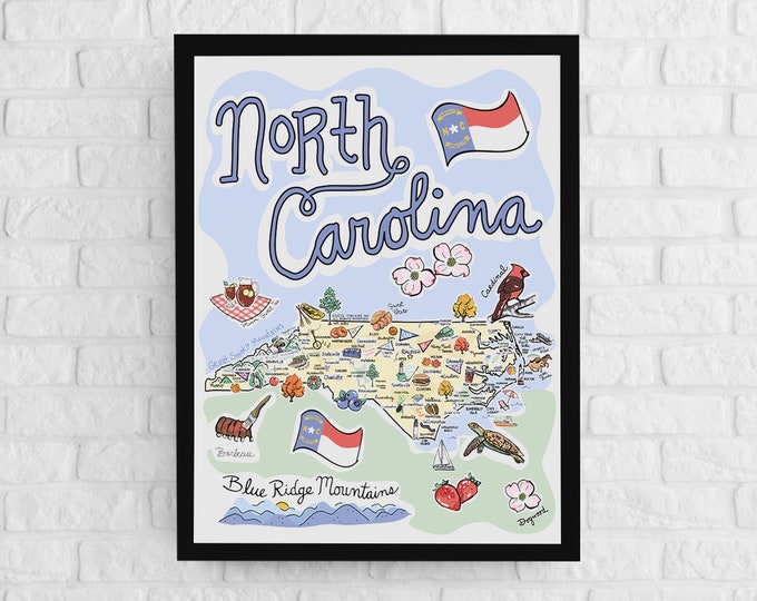 North Carolina Art, North Carolina Map, North Carolina Poster, Unframed ...