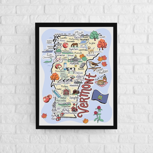 Vermont Map - Etsy