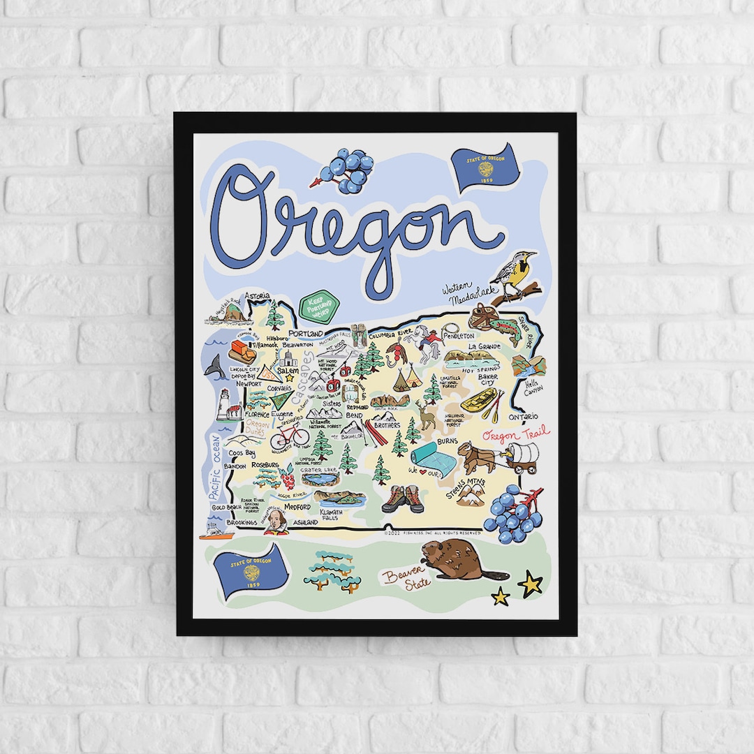Oregon Art, Oregon Map, Oregon Poster, Unframed, State Map Poster - Etsy