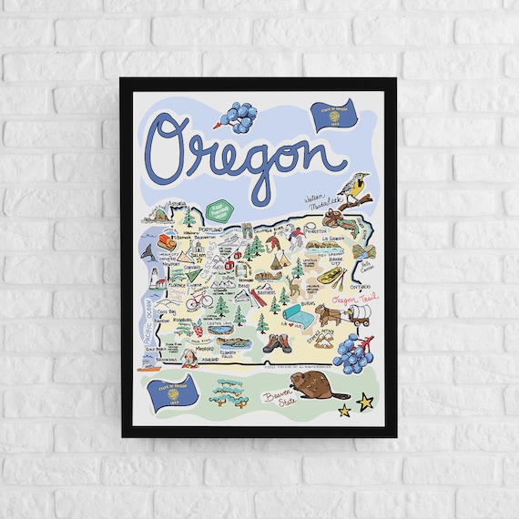 Oregon Art Oregon Map Oregon Poster Unframed Print Signed - Etsy