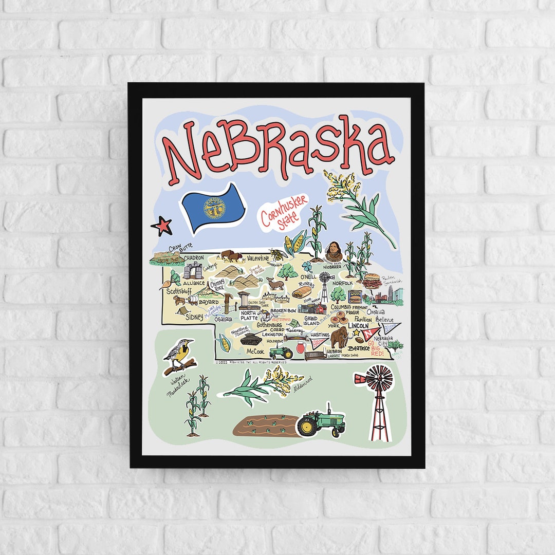 Nebraska Art, Nebraska Map, Nebraska Poster, Unframed, State Map Poster ...