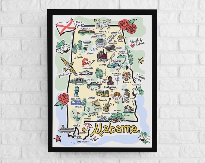 Alabama State Wall Map Large Print Poster - Etsy