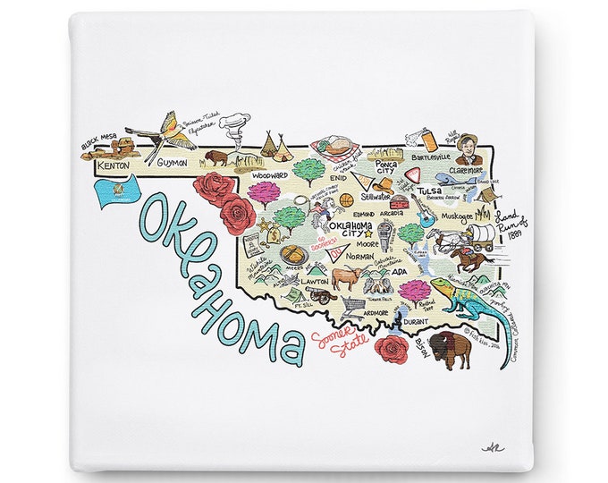 Oklahoma Art on Canvas 10x10 Oklahoma Map Canvas - Etsy
